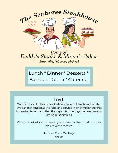 The Seahorse Restaurant menu in Greenville, North Carolina, USA