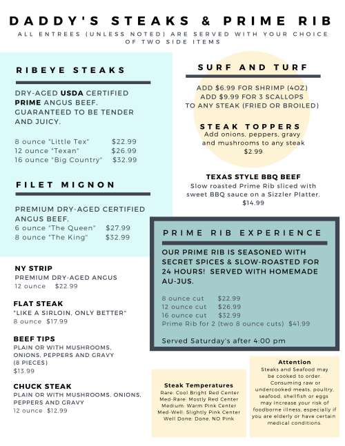 The Seahorse Restaurant menu in Greenville, North Carolina, USA