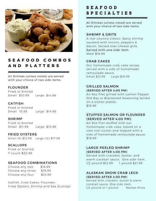The Seahorse Restaurant menu in Greenville, North Carolina, USA