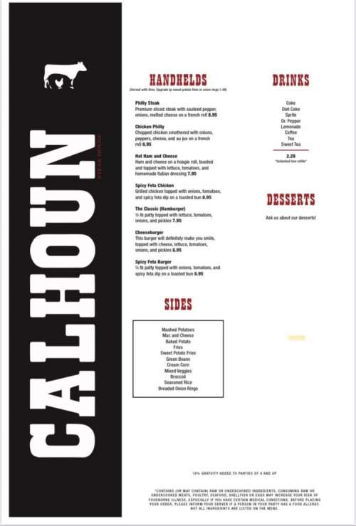 Calhoun Steakhouse menu in Jacksonville, Alabama, USA