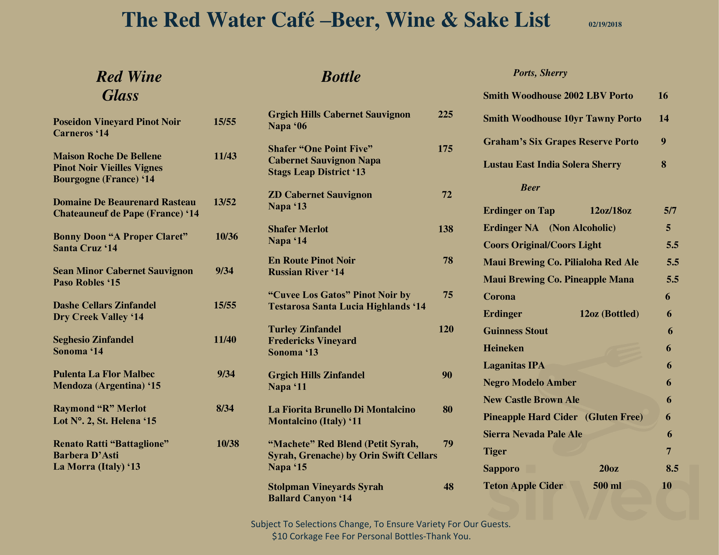 Red Water Cafe menu in Waimea, Hawaii, USA