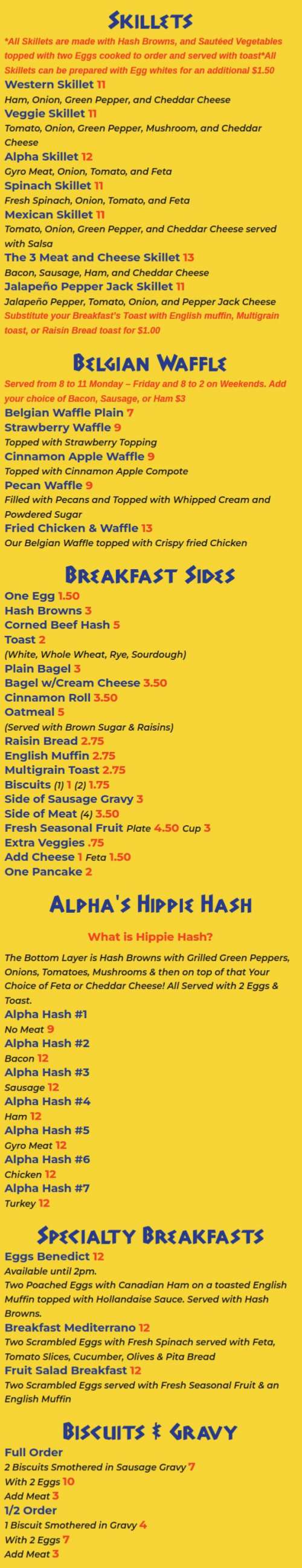 Alpha Koney Island menu in Ann Arbor, Michigan, USA