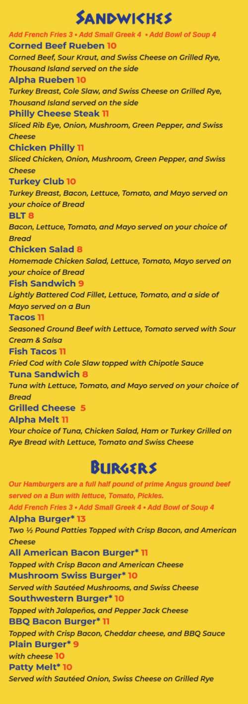 Alpha Koney Island menu in Ann Arbor, Michigan, USA