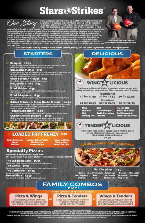 Stars and Strikes Family Entertainment Center menu in Columbus, Georgia ...