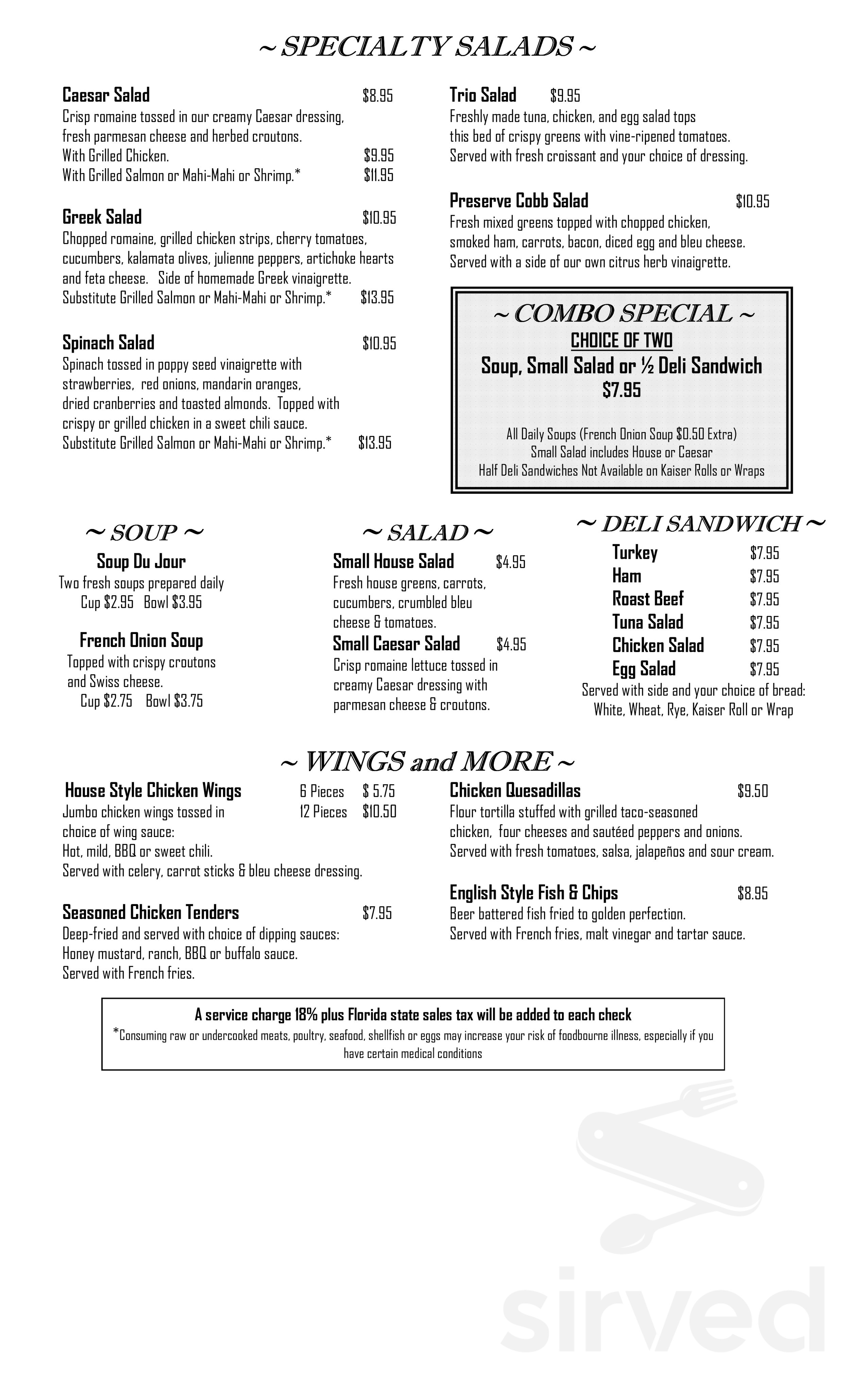 Plantation Preserve Restaurant menus in Plantation, Florida, United States