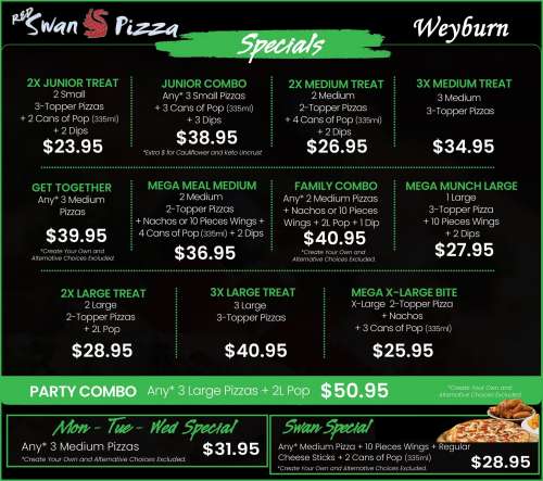 Red Swan Pizza Weyburn menu in Weyburn, Saskatchewan, Canada