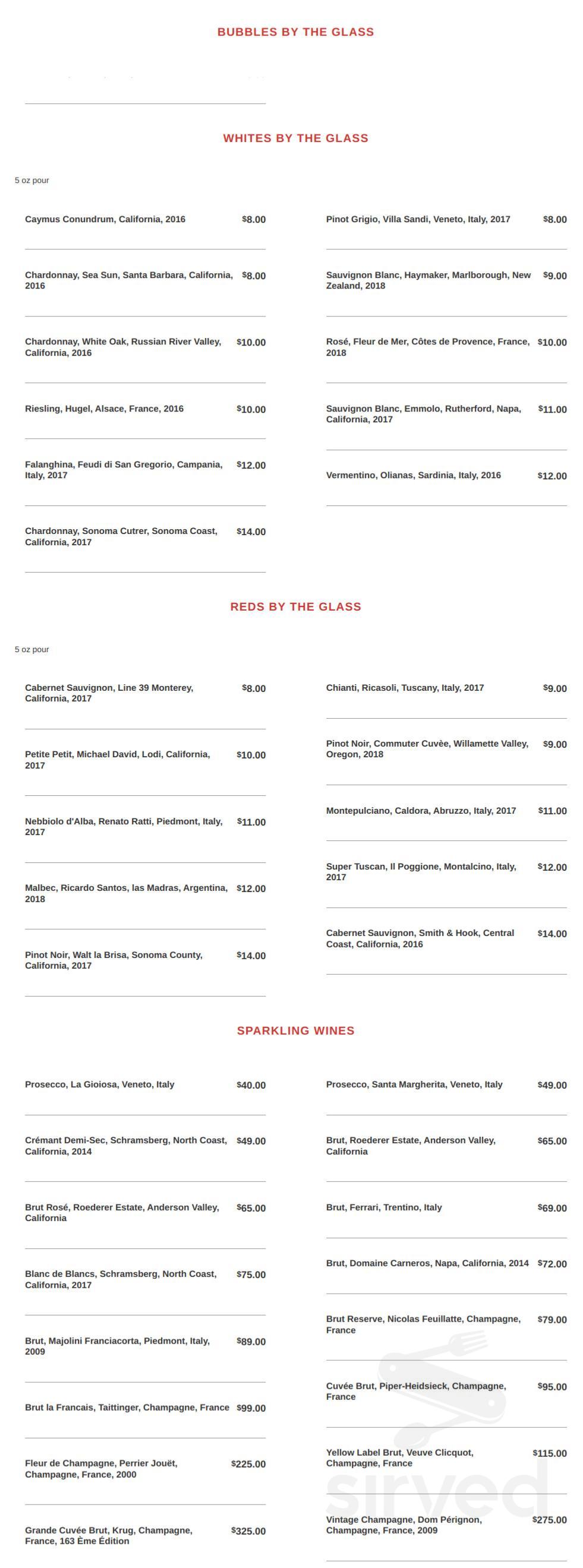 Vetro 1925 menu in Fayetteville, Arkansas, USA