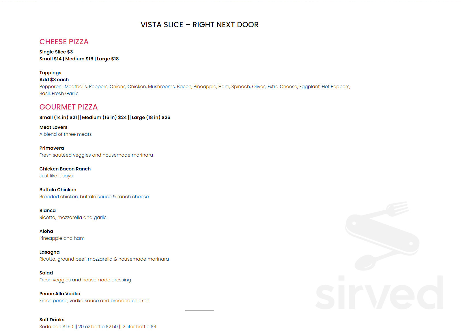 Menu - Stamford CT's La Vista Bistro | Sirved