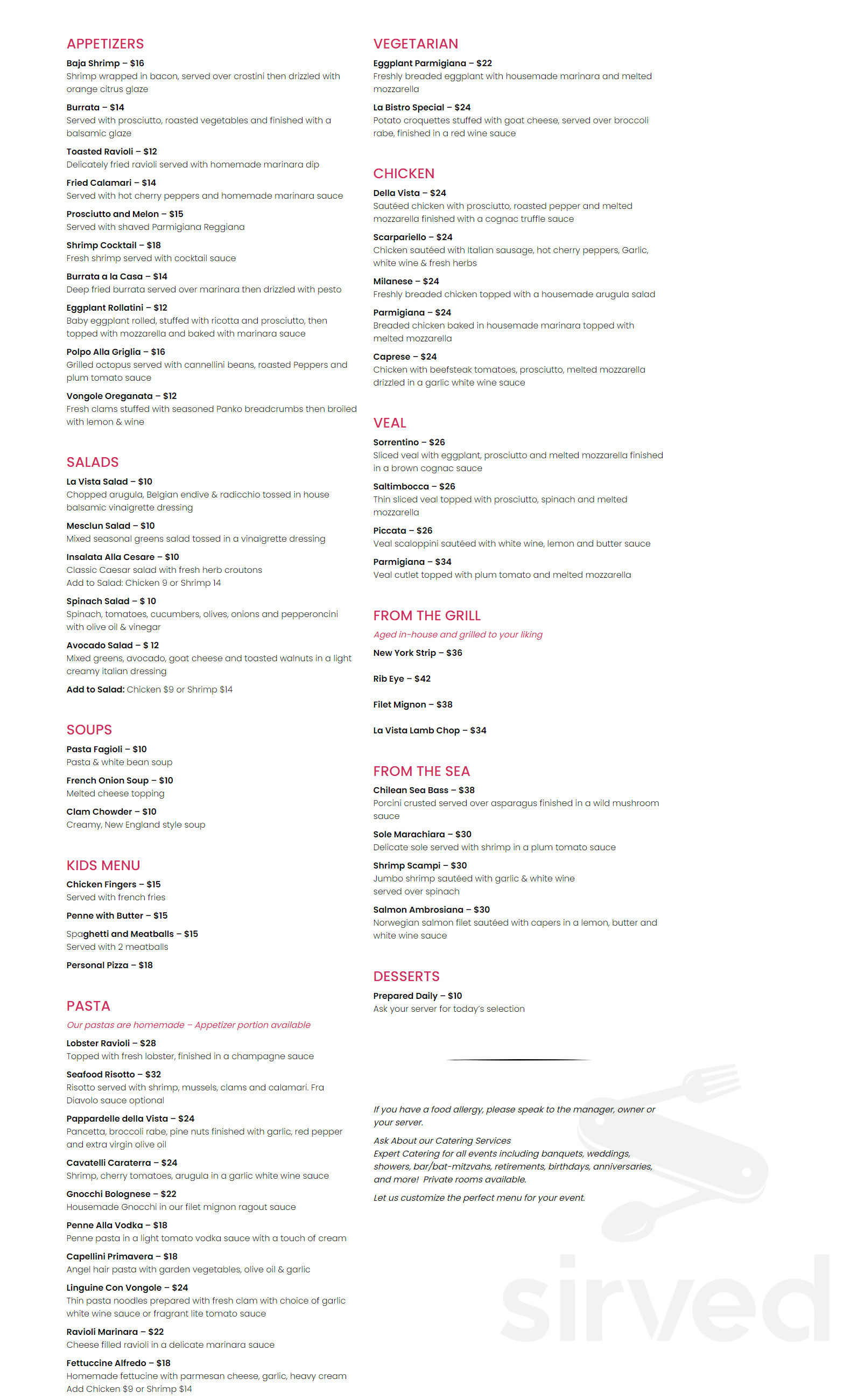 Menu - Stamford CT's La Vista Bistro | Sirved