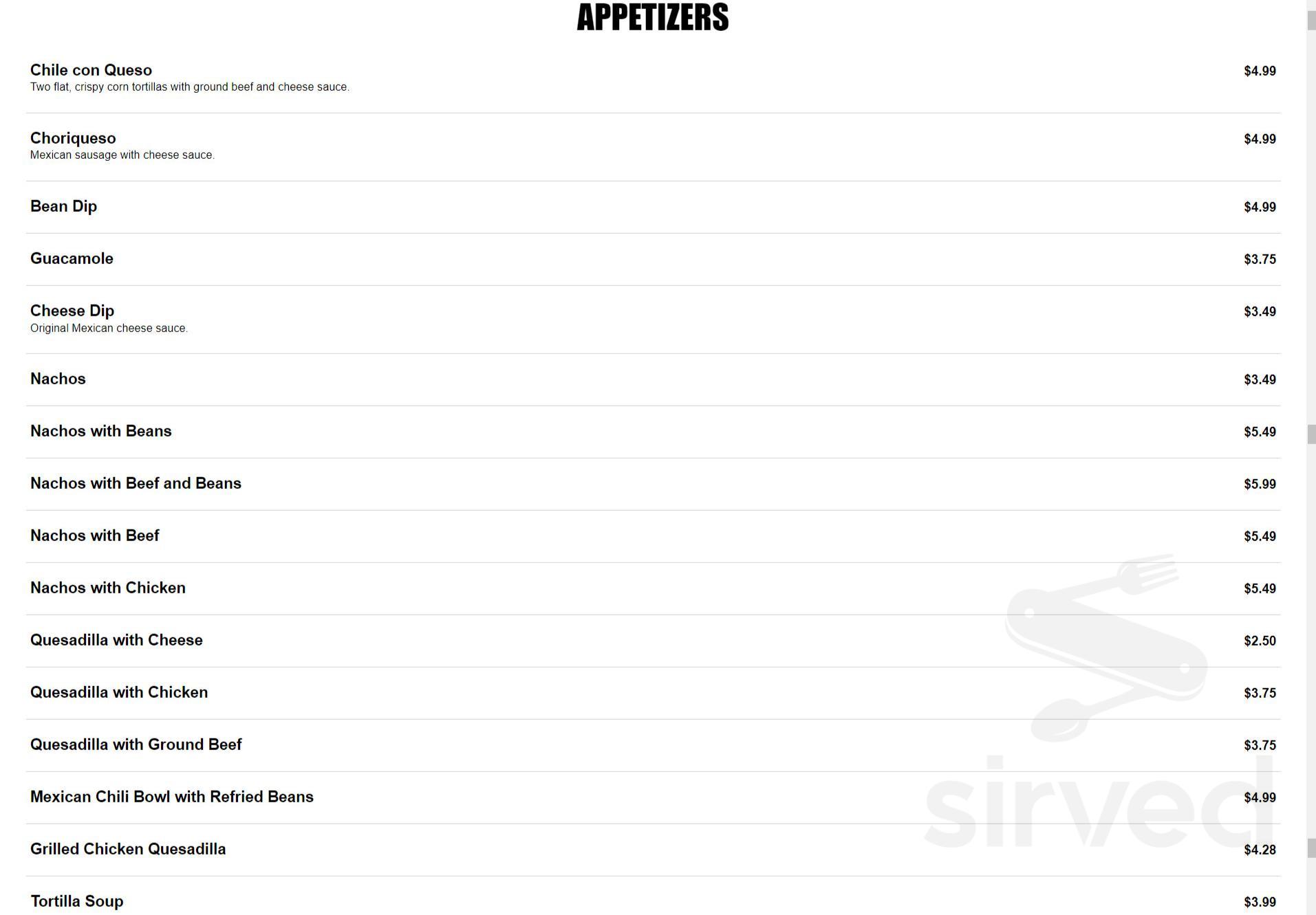 Los Patios Mexican Restaurant menu in Danville, Indiana, USA