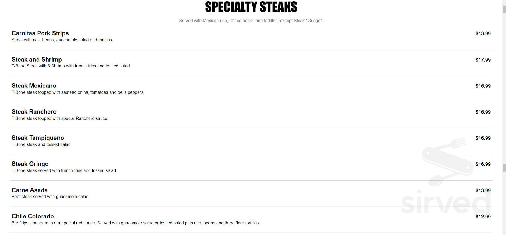 Los Patios Mexican Restaurant menu in Danville, Indiana, USA