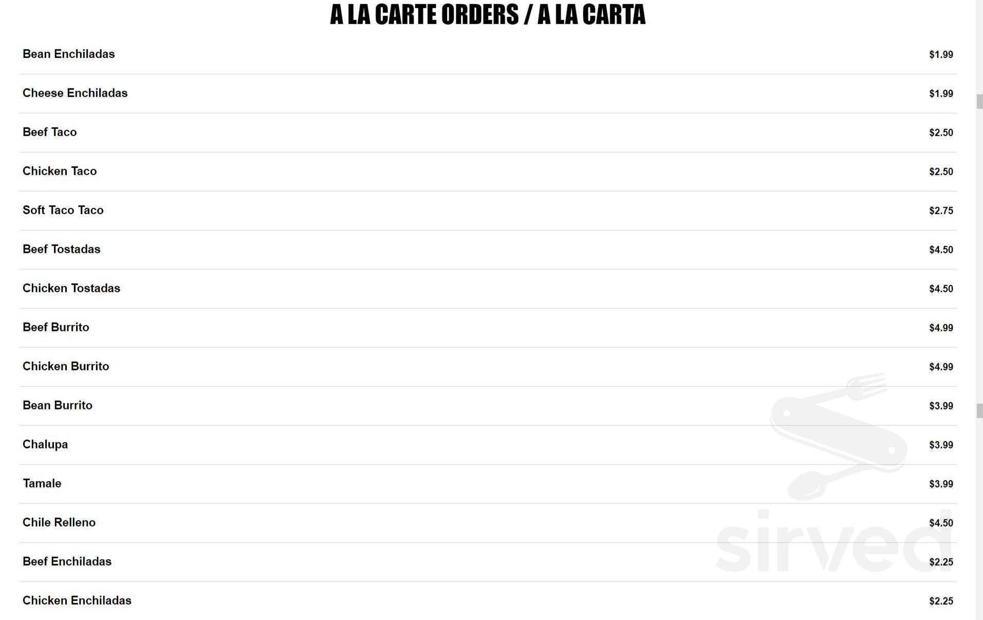 Los Patios Mexican Restaurant menu in Danville, Indiana, USA