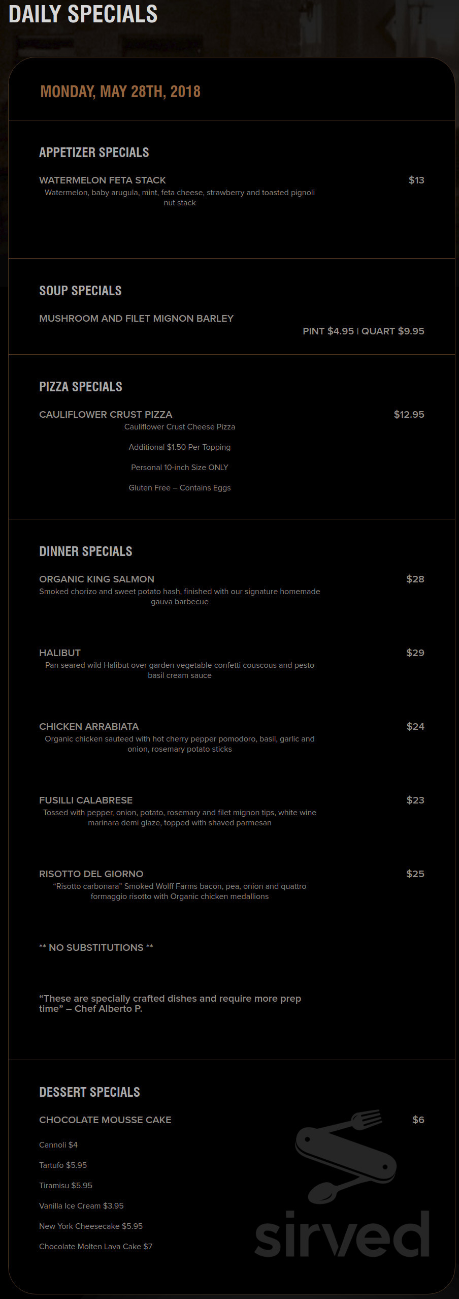 Cosimo's Italian Restaurant menu in Westfield, New Jersey, USA