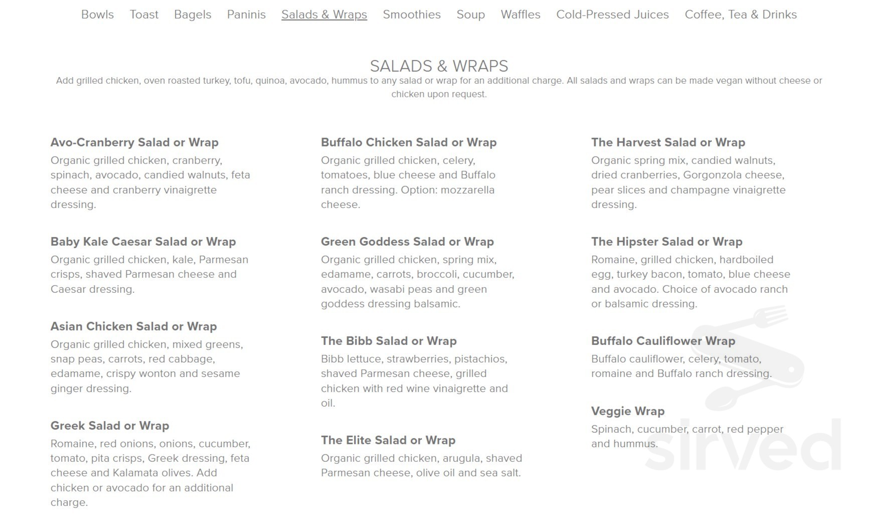 The Juice Pod menu in Exton, Pennsylvania, USA