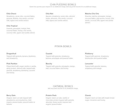 The Juice Pod menu in Exton, Pennsylvania, USA