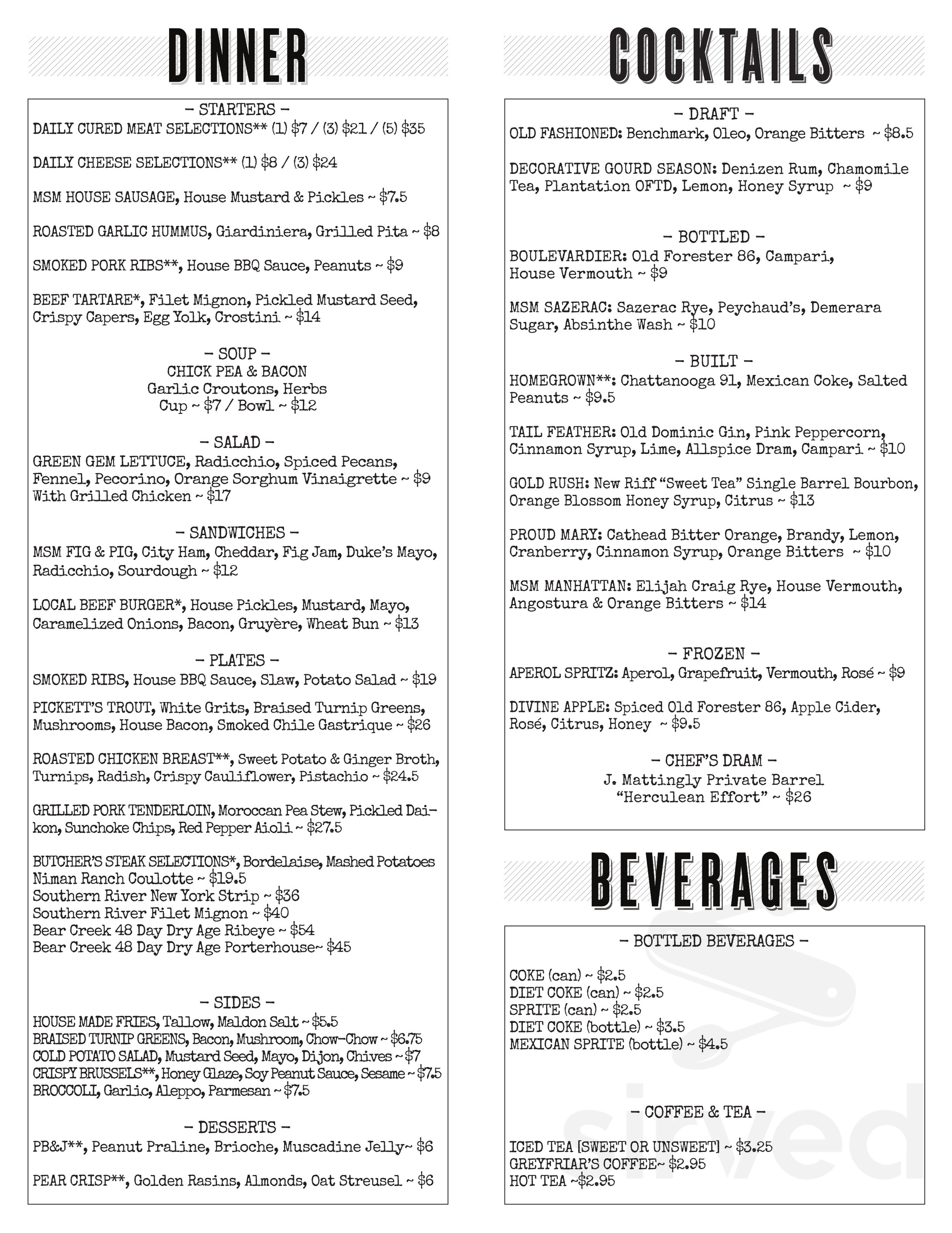 Menu - Chattanooga TN's Main Street Meats | Sirved