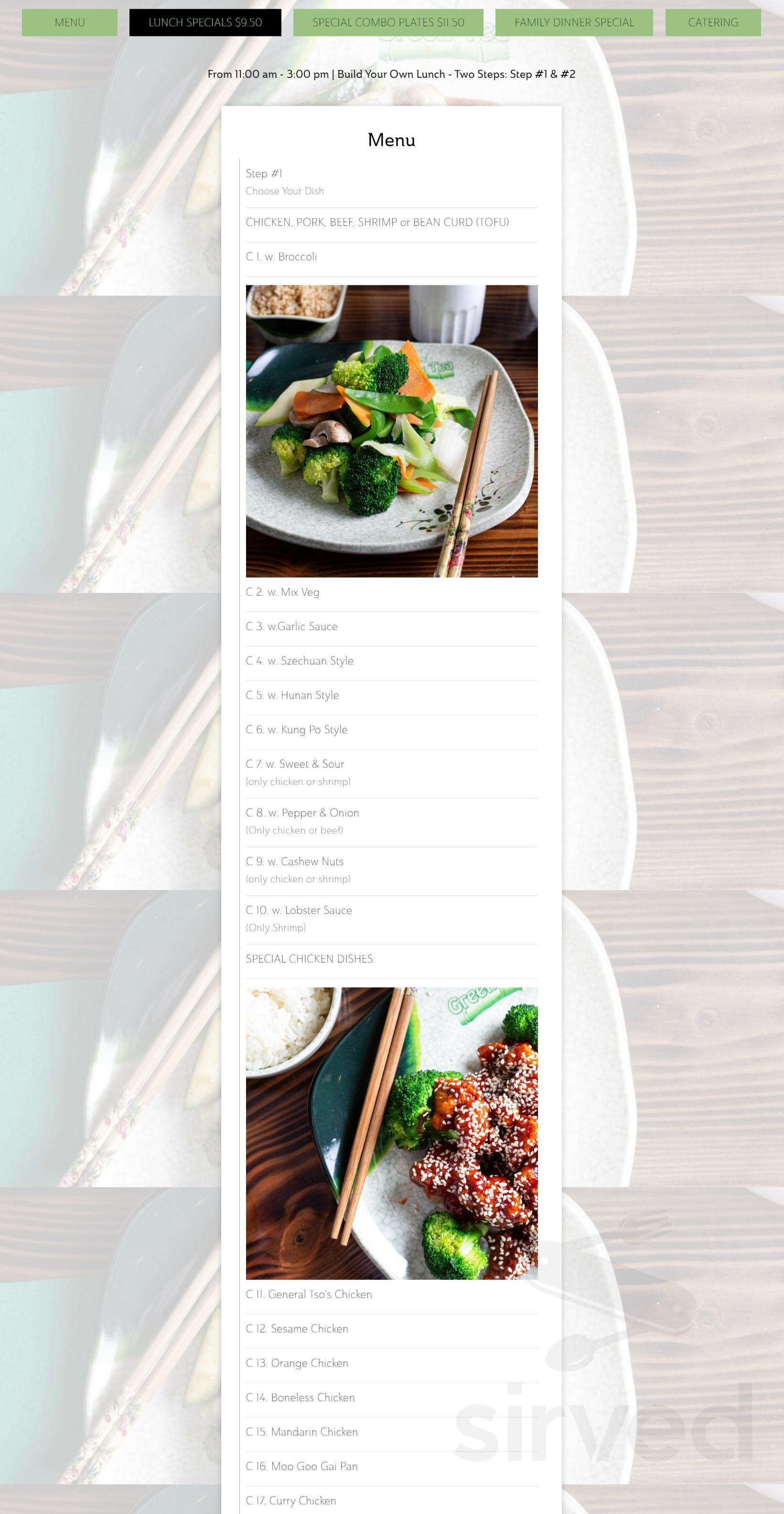 Green Tea menu in New Orleans, Louisiana, USA