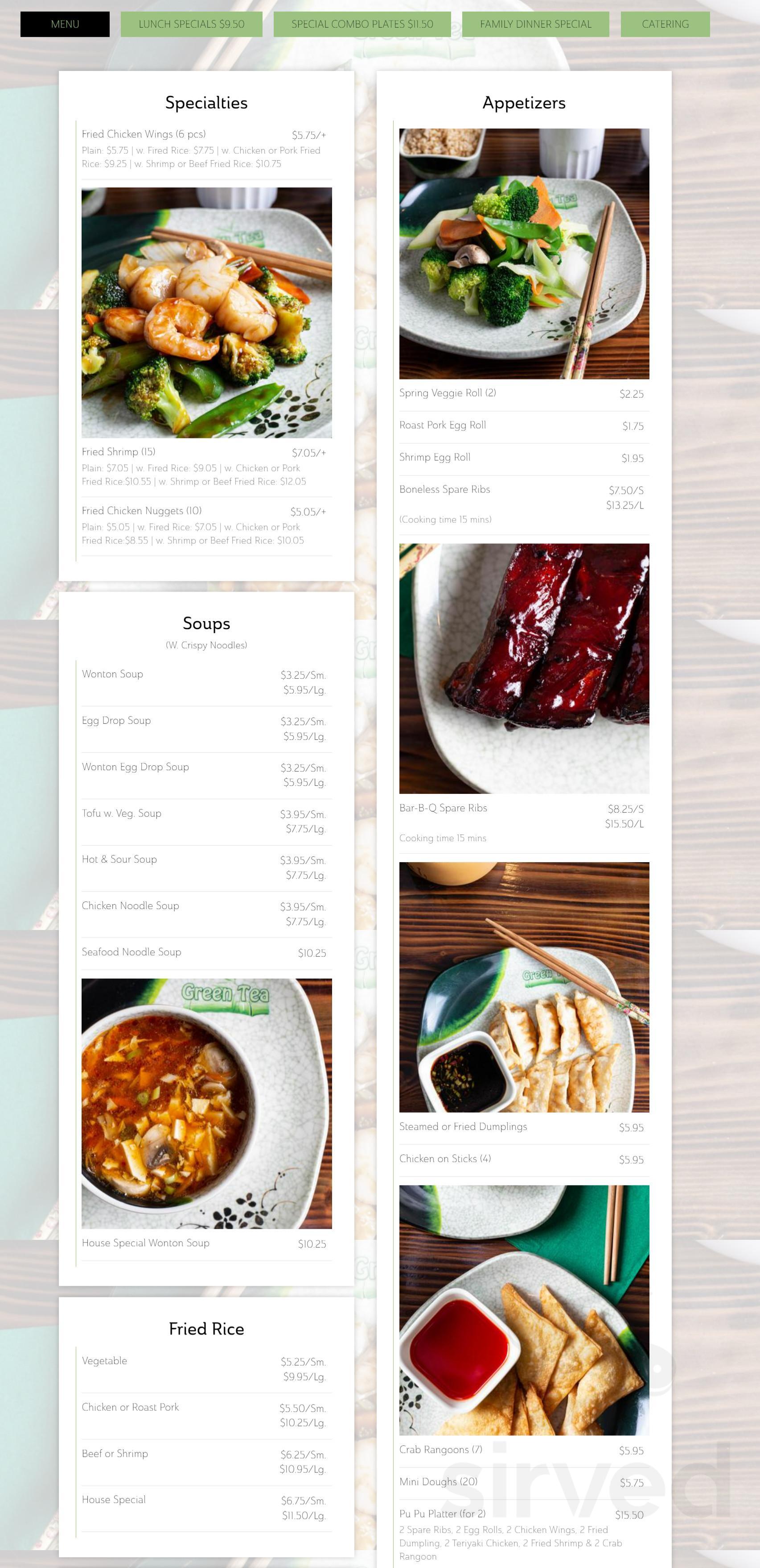 Green Tea menu in New Orleans, Louisiana, USA