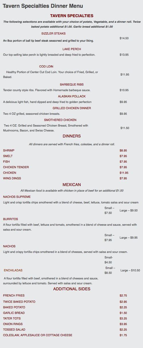 Remus Tavern menu in Remus, Michigan, USA