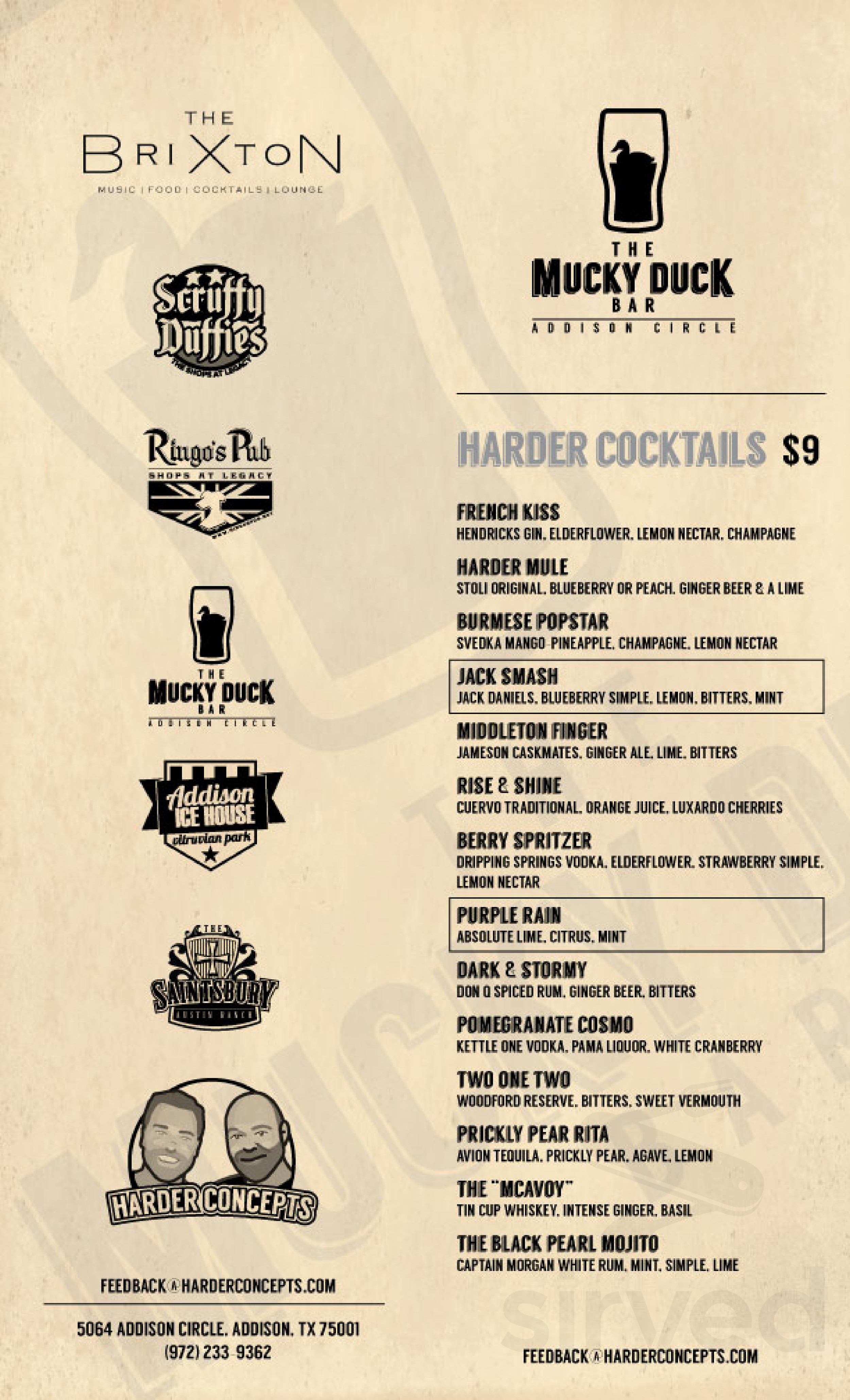 Menu - Addison TX's The Mucky Duck Bar | Sirved