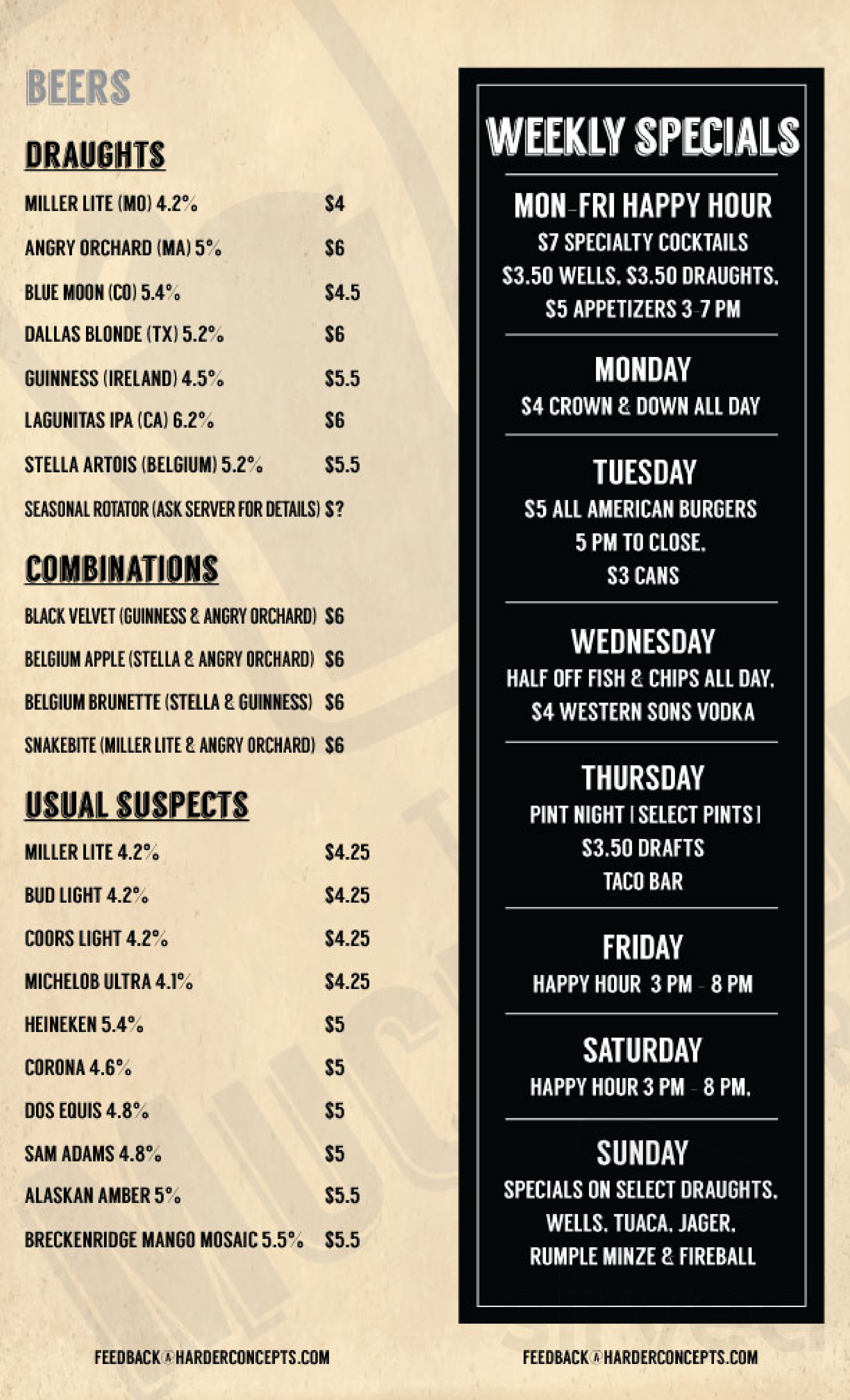 Menu - Addison TX's The Mucky Duck Bar | Sirved