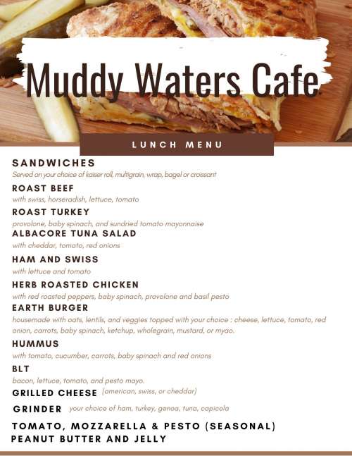 Muddy Waters Cafe menu in New London, Connecticut, USA