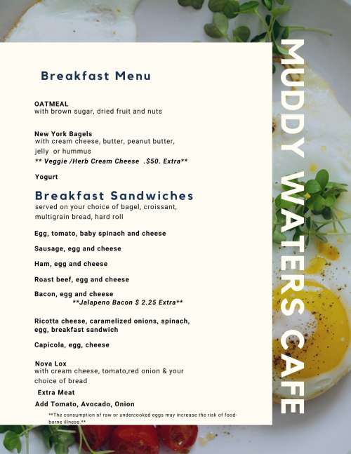 Muddy Waters Cafe menu in New London, Connecticut, USA