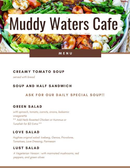 Muddy Waters Cafe menu in New London, Connecticut, USA