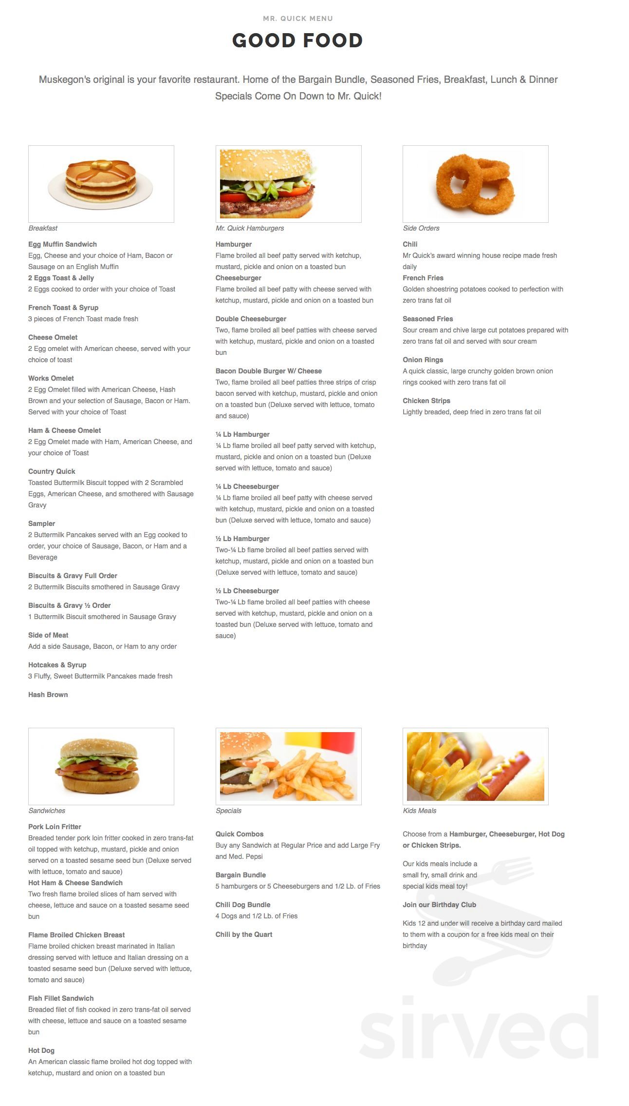 Mr. Quick menus in Muskegon, Michigan, United States