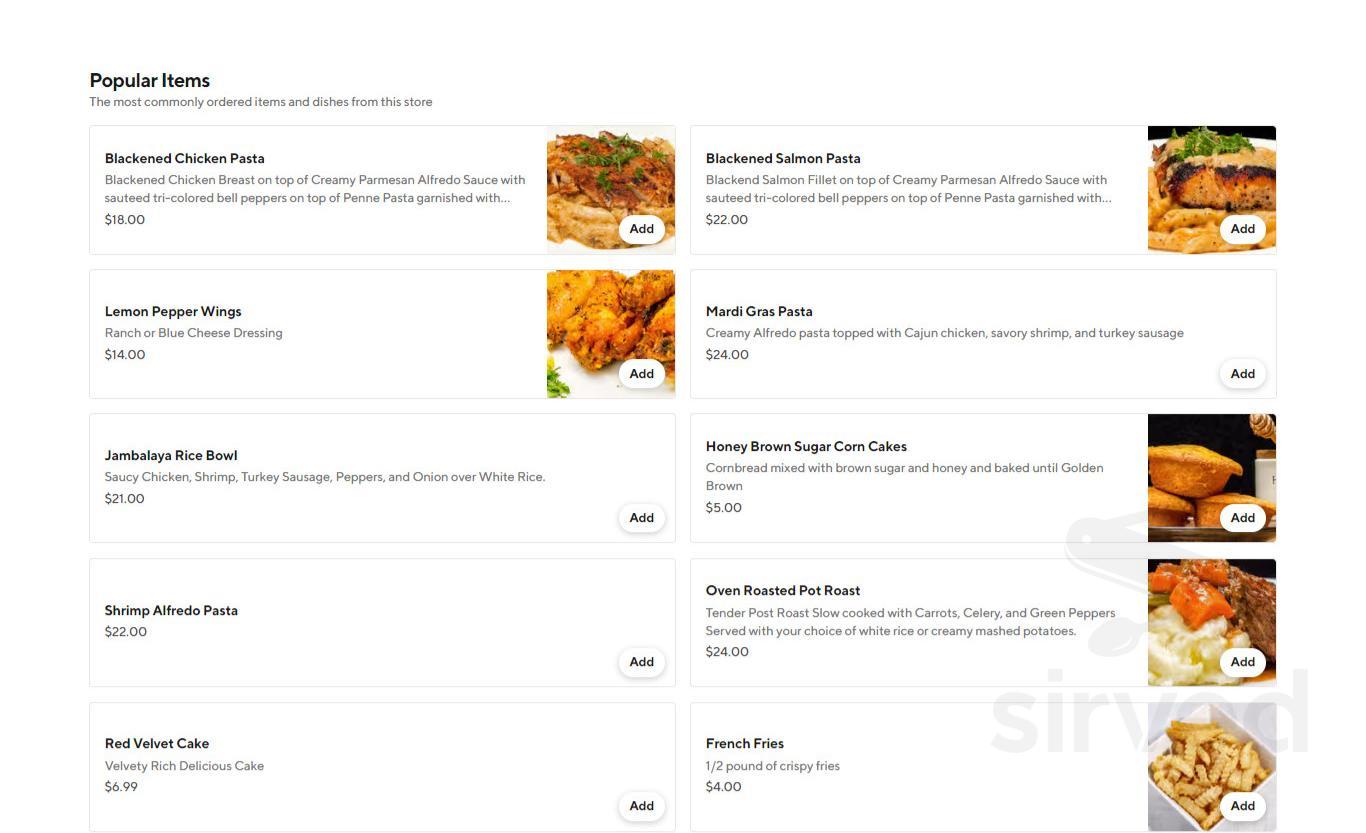 Creole Soul menu in Atlanta, Georgia, USA