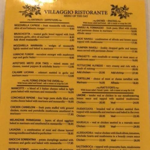 Villaggio's Ristorante Italiano menu in Lutz, Florida, USA