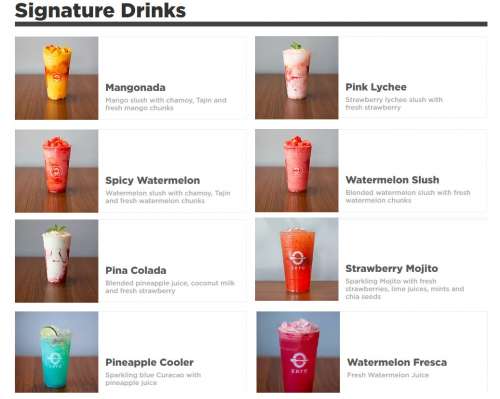 Zero degrees menu in Orlando, Florida, USA