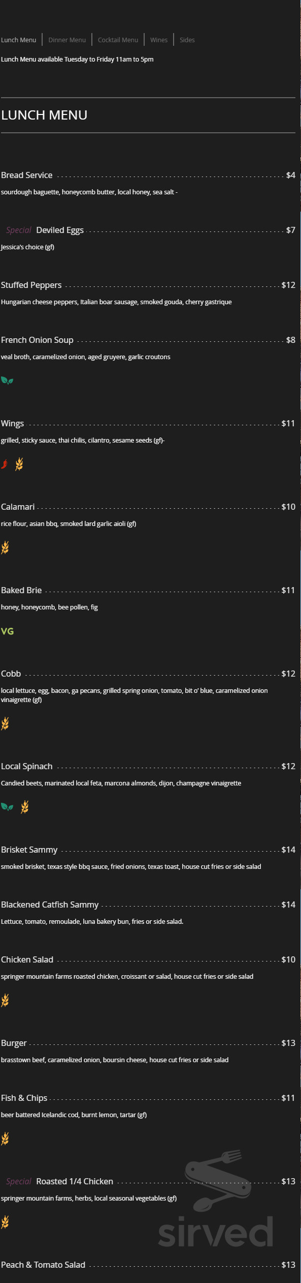 Menu - Winder GA's Bistro Off Broad | Sirved