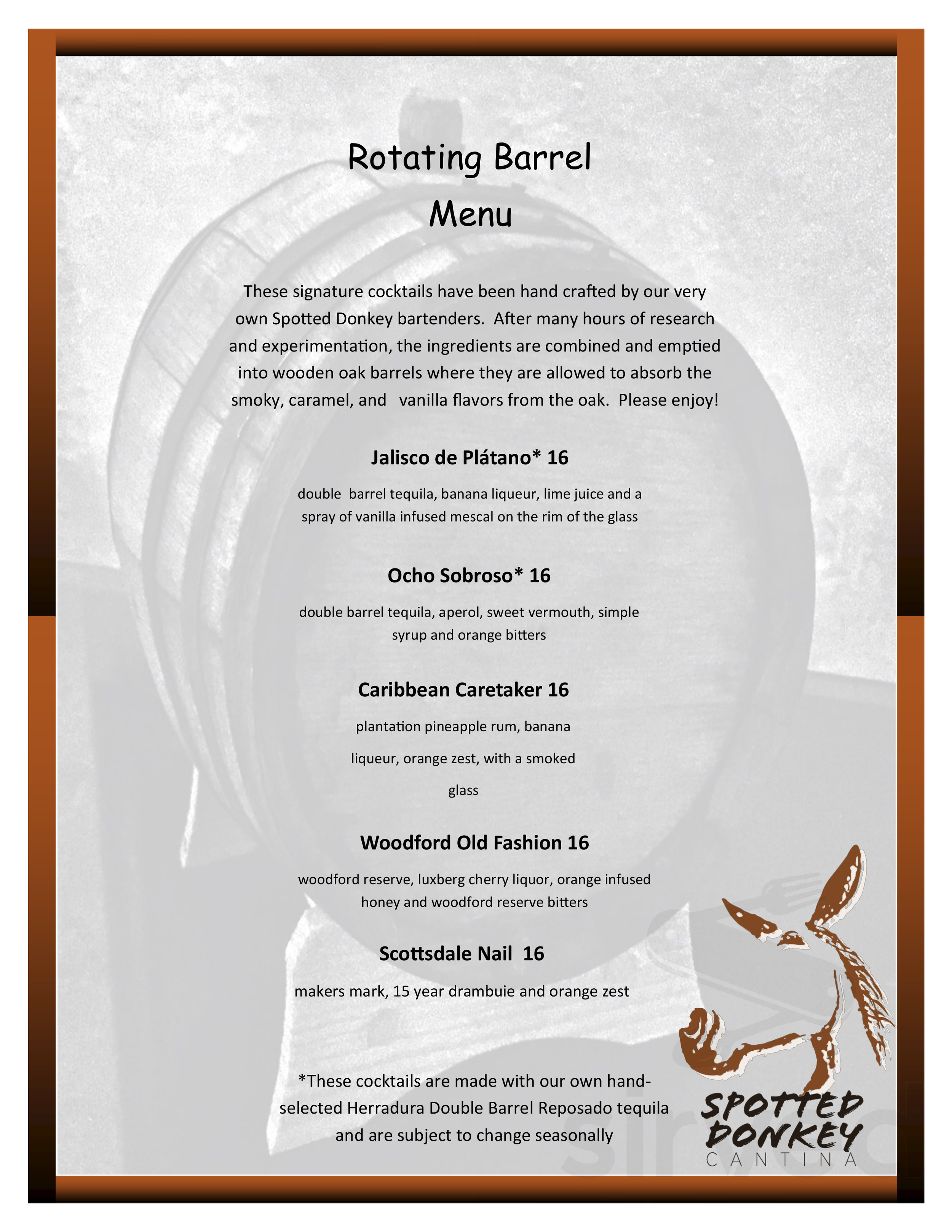 Spotted Donkey Cantina menus in Scottsdale, Arizona, United States