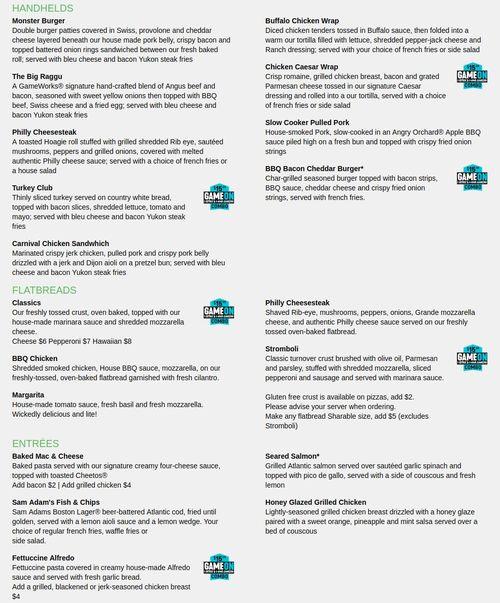 GameWorks Las Vegas at Town Square menu in Las Vegas, Nevada, USA