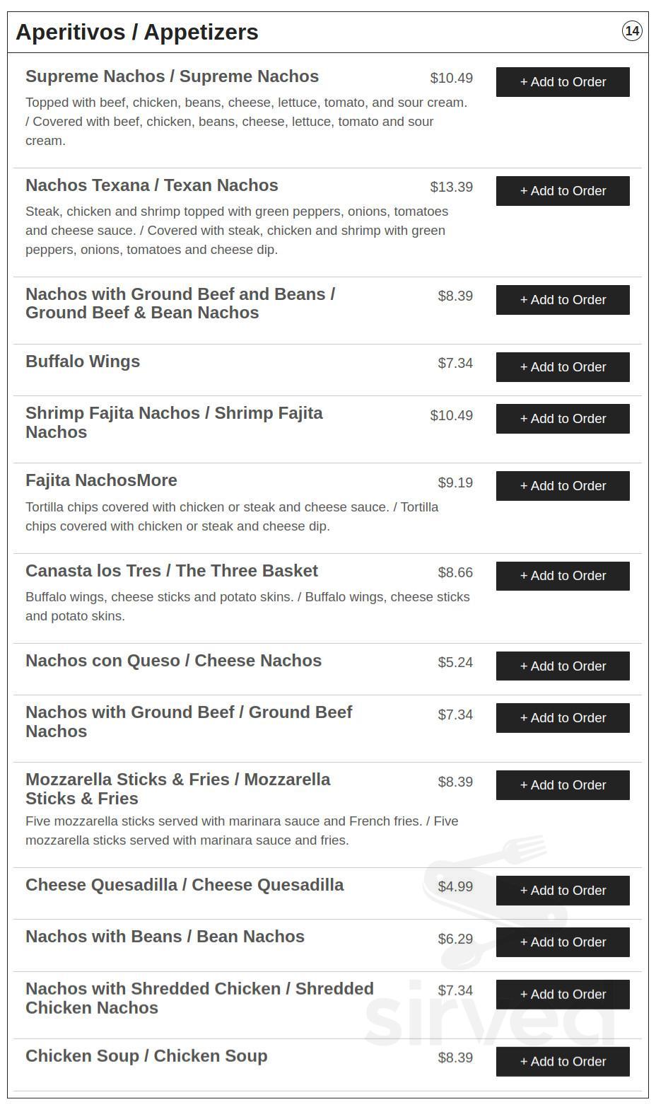 Los Tres Mexican Grill menu in Springfield, Kentucky, USA