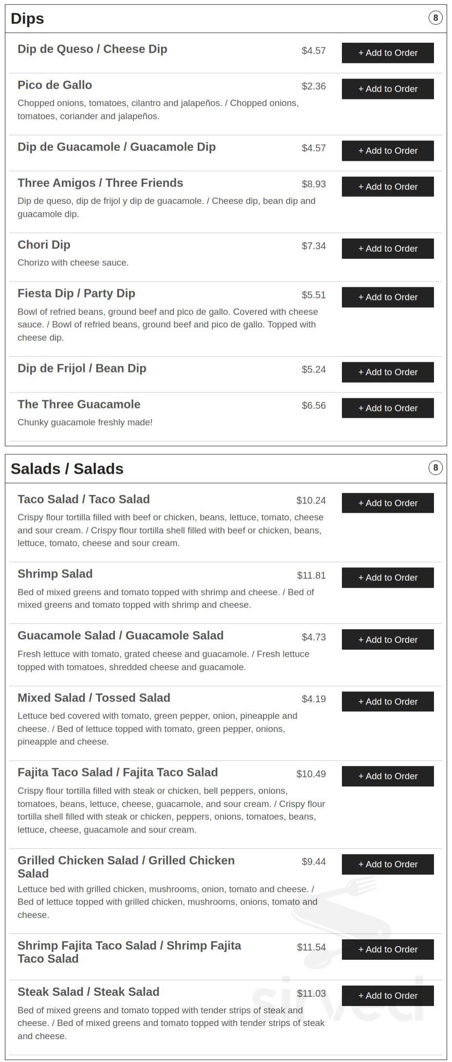 Los Tres Mexican Grill menu in Springfield, Kentucky, USA