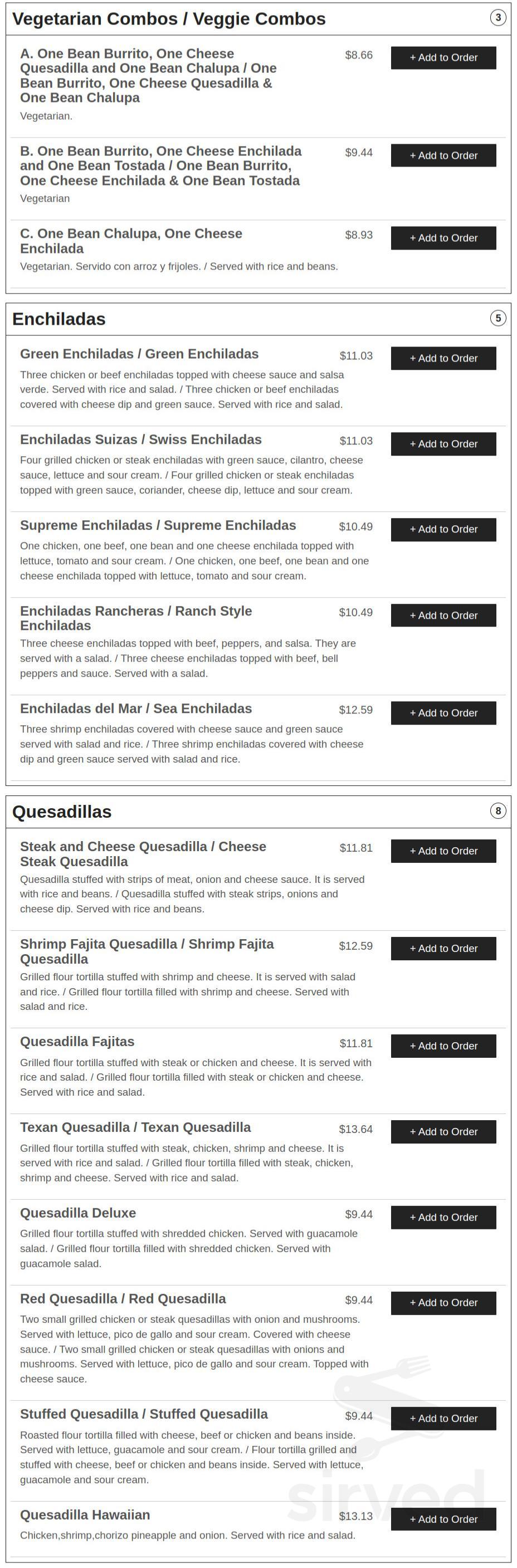 Los Tres Mexican Grill menu in Springfield, Kentucky, USA