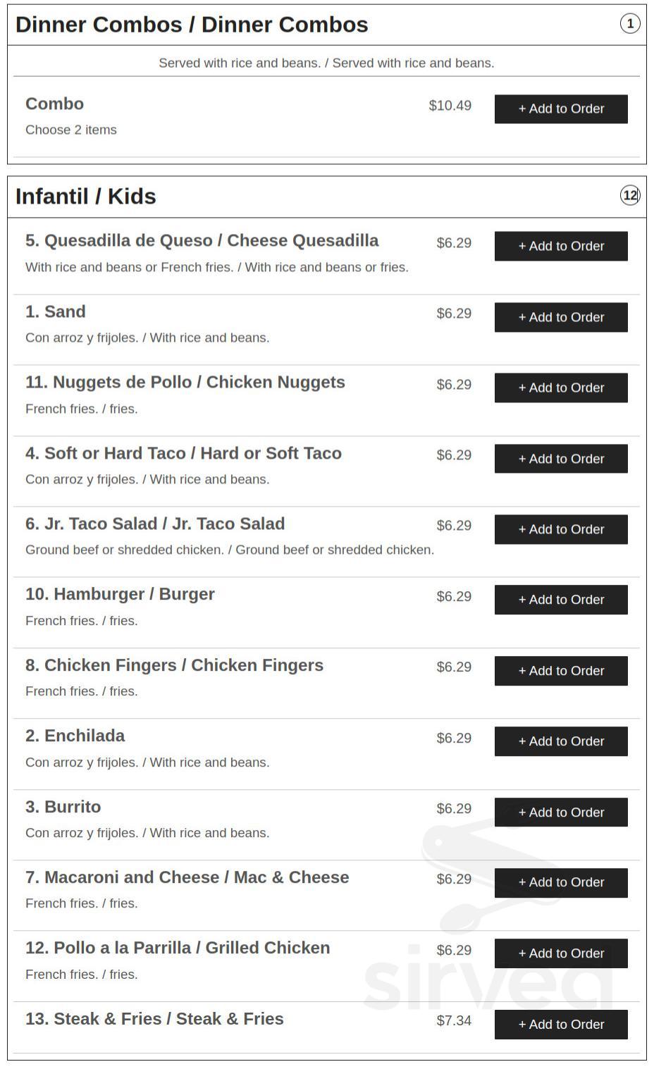 Los Tres Mexican Grill menu in Springfield, Kentucky, USA