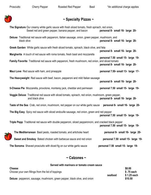 Gidget's Pizza & Pasta menu in Avon, North Carolina, USA