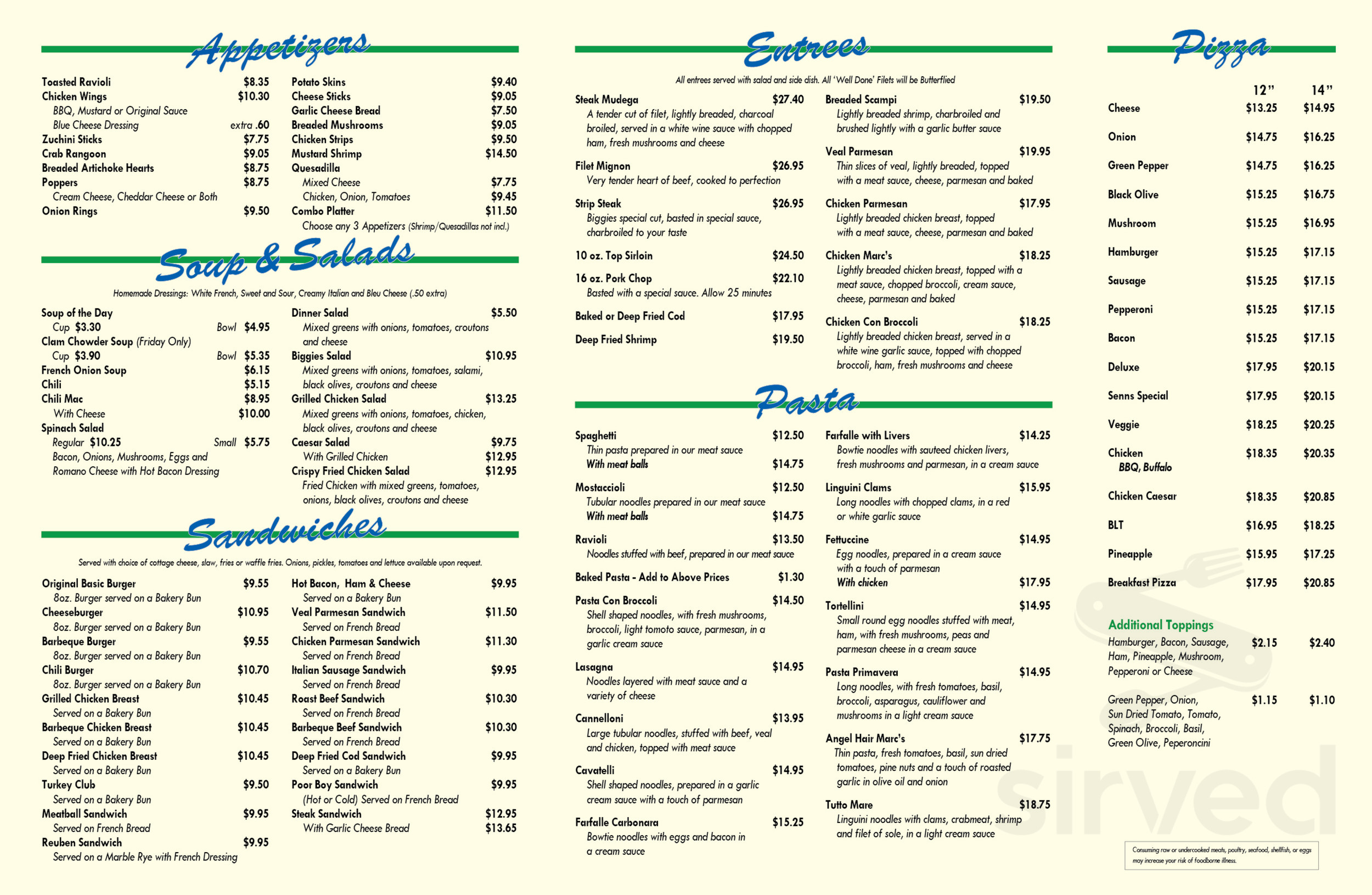 Menu for Biggie's Restaurant in St. Louis, MO | Sirved