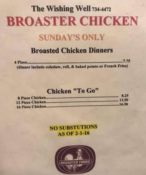 Wishing Well menu in Appleton, Wisconsin, USA