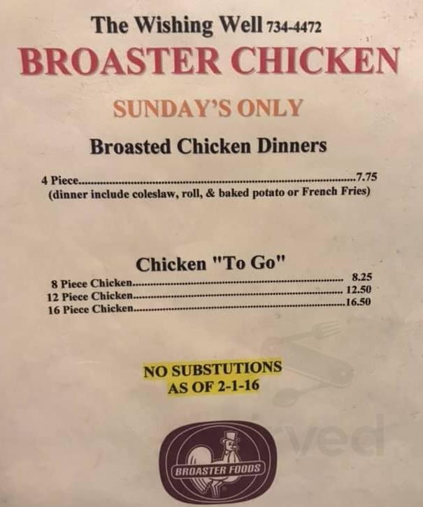 Wishing Well menu in Appleton, Wisconsin, USA