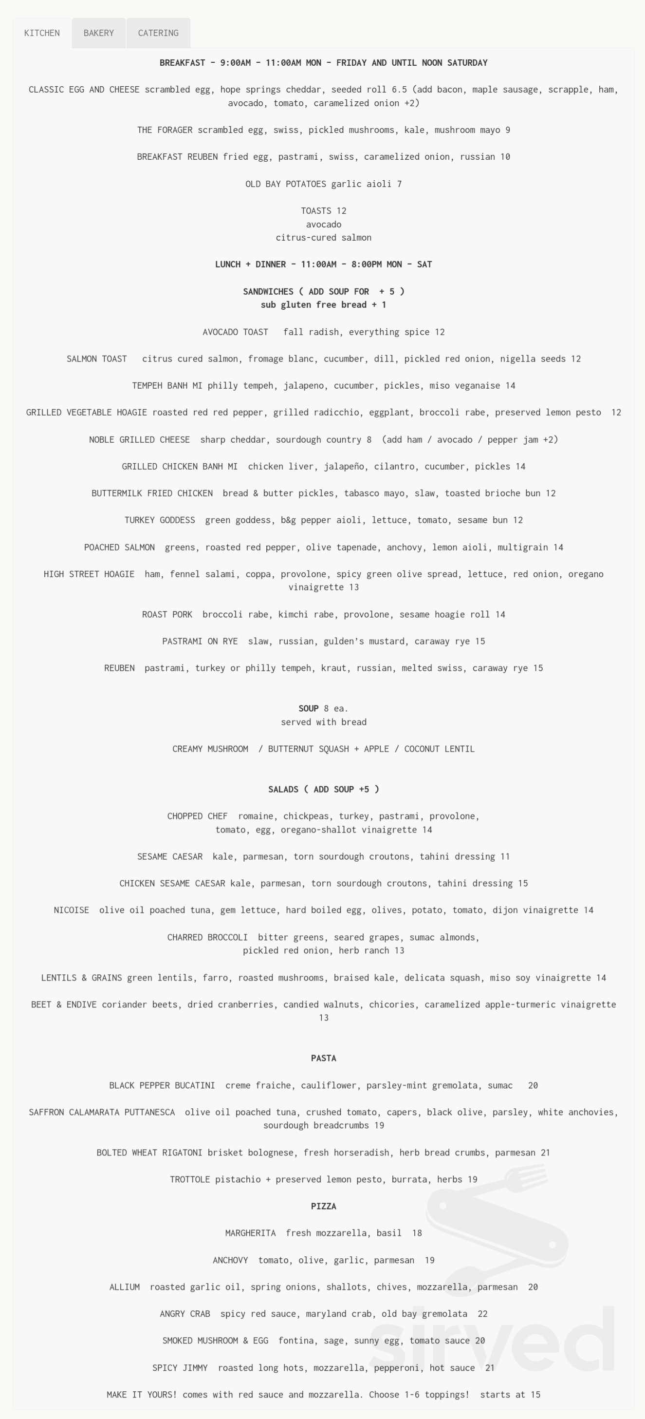 Menu - Philadelphia PA's High Street Philly | Sirved