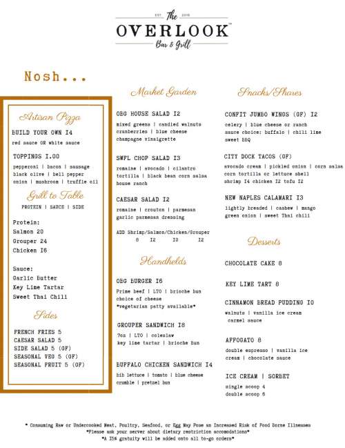 Overlook Bar And Grill menu in Naples, Florida, USA