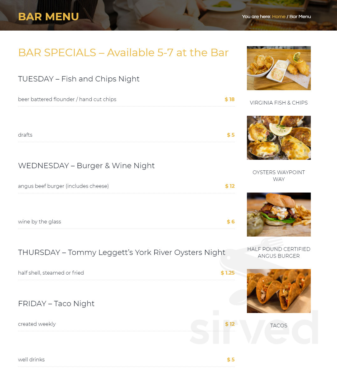 Menu - Williamsburg VA's Waypoint Seafood & Grill | Sirved