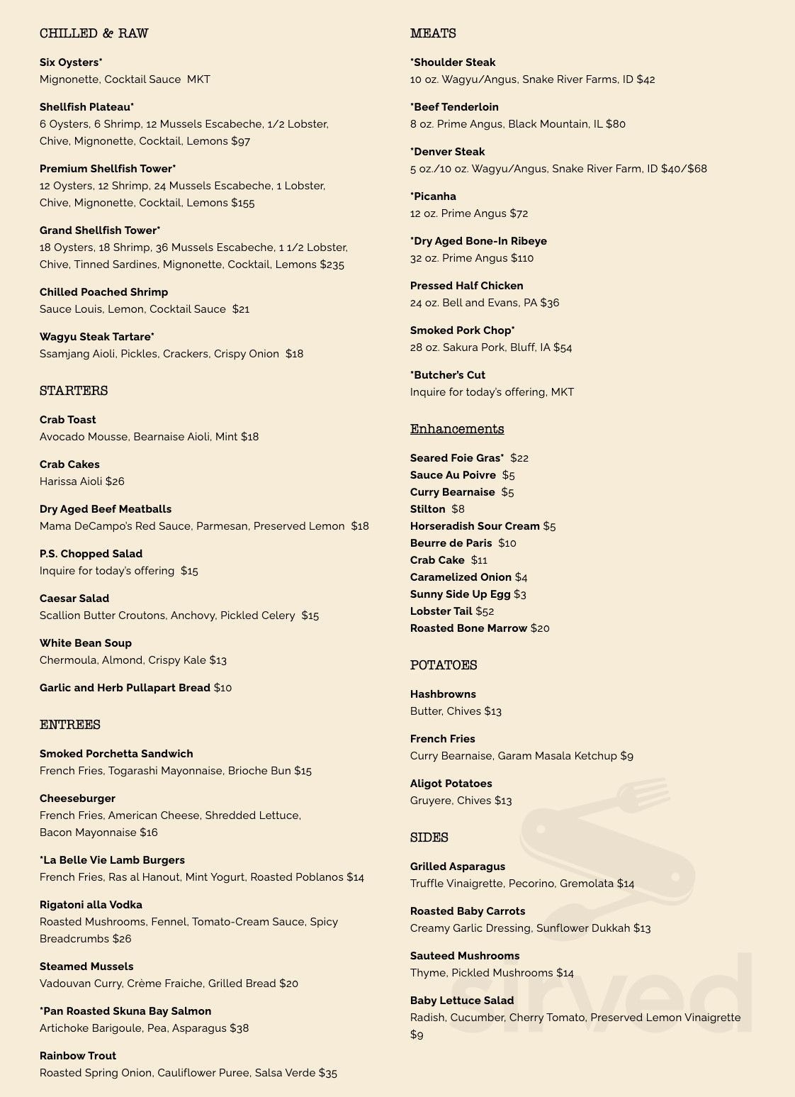 P.S. Steak menu in Minneapolis, Minnesota, USA