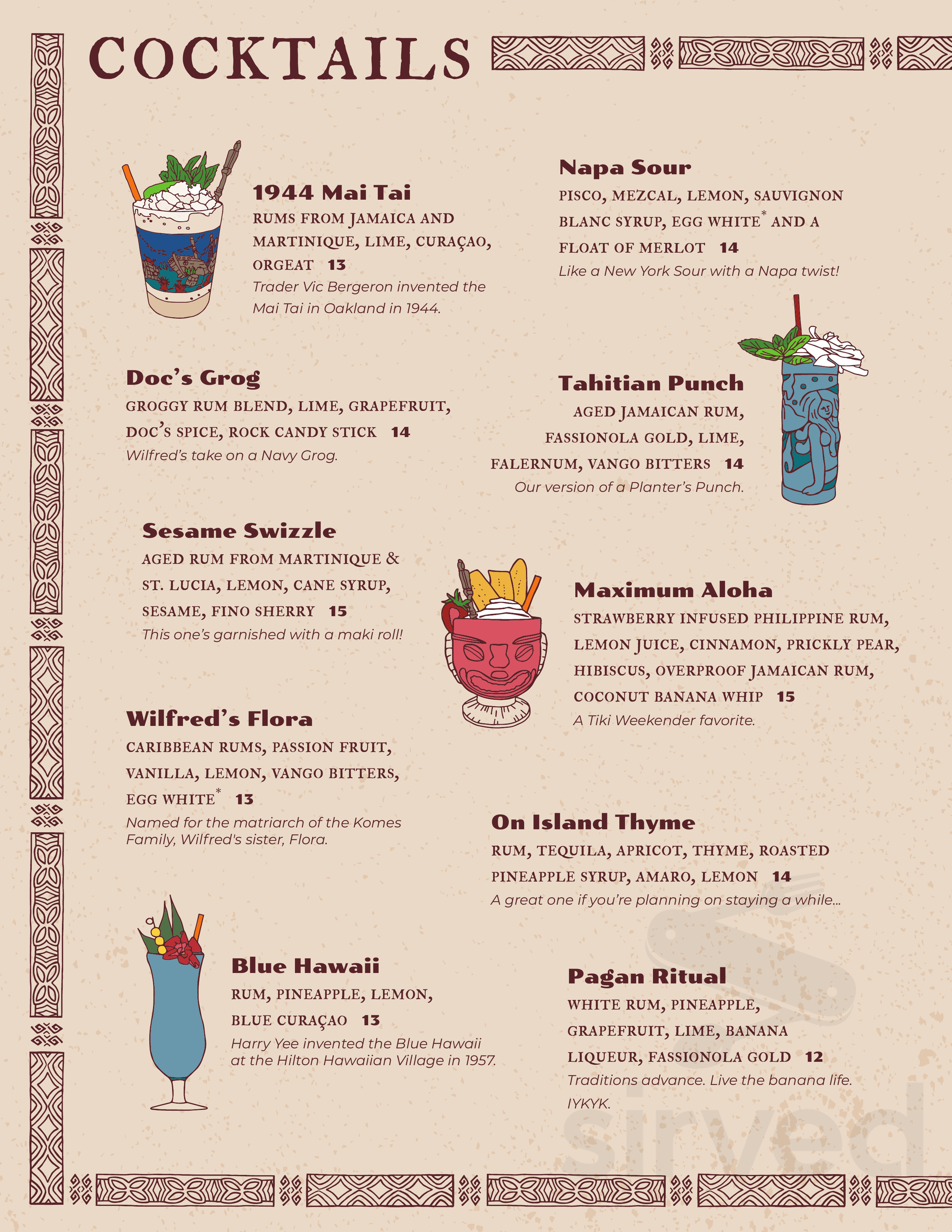 Menu - Napa CA's Wilfred's Lounge | Sirved