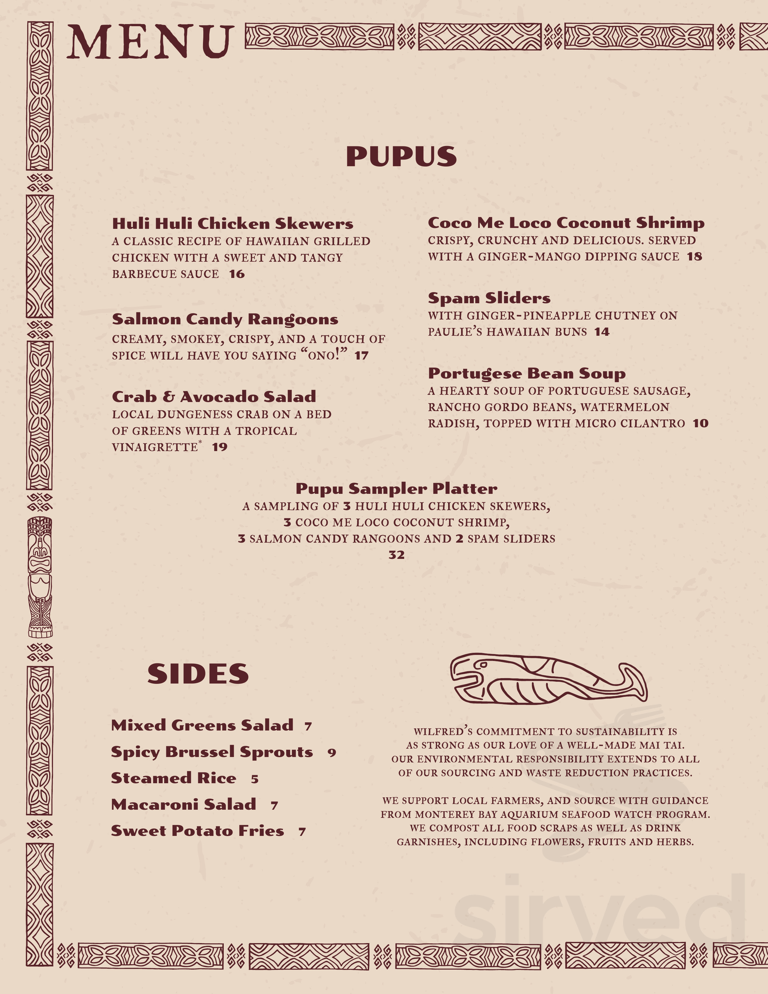 Menu - Napa CA's Wilfred's Lounge | Sirved