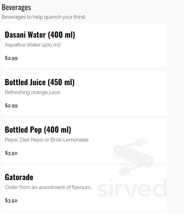 Menu - Winnipeg MB's Go Grill - Transcona | Sirved